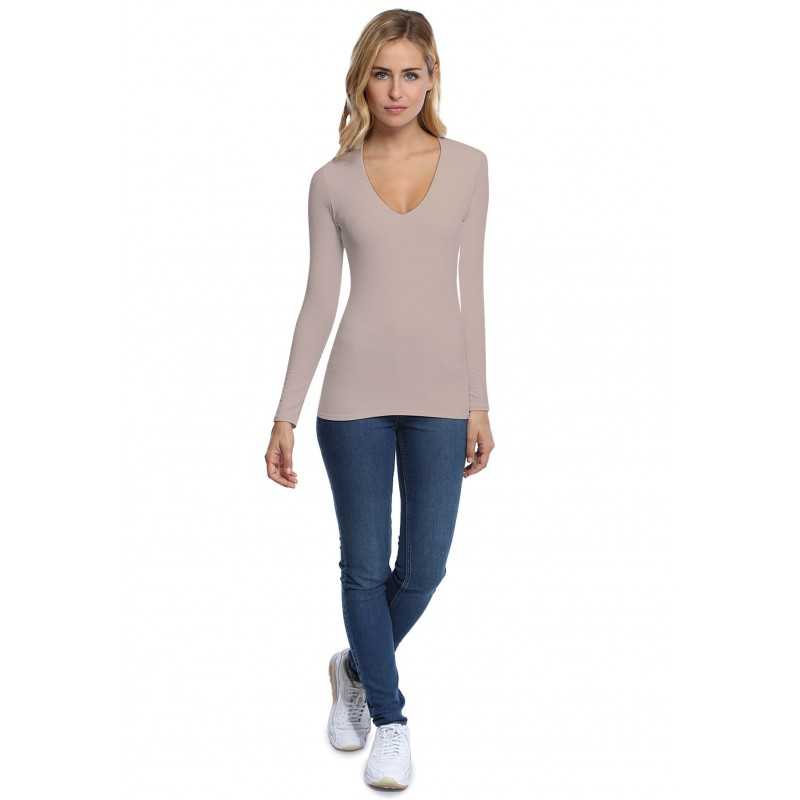 T-shirt Col V Manches Longues Sylvia | Double Devant & Viscose